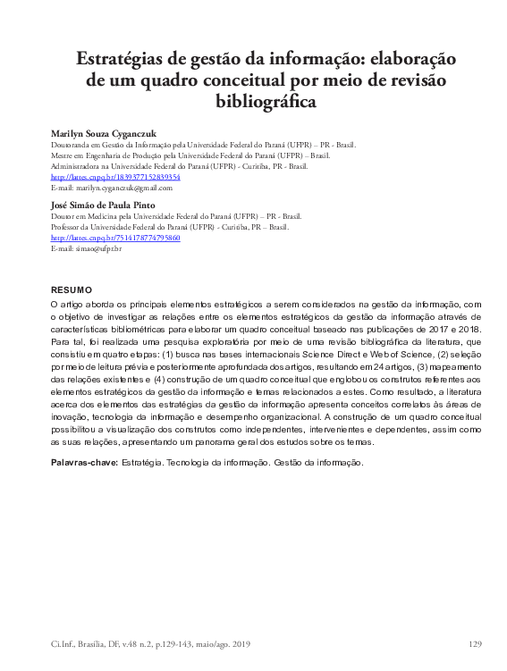 (PDF) Estratégias De Gestão Da Informação: Elaboração De Um Quadro ...