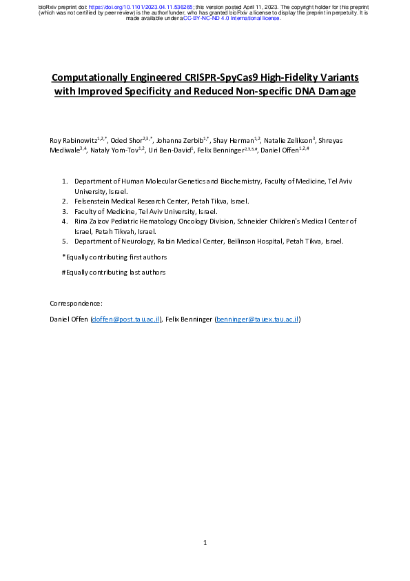 (PDF) Computationally Engineered CRISPR-SpyCas9 High-Fidelity Variants ...