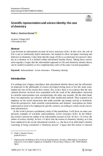 (PDF) Scientific representation and science identity: the case of chemistry