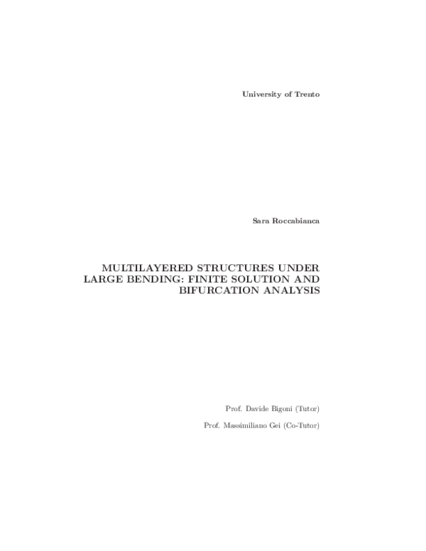 Pdf Multilayered Structures Under Large Bending Finite Solution And Bifurcation Analysis