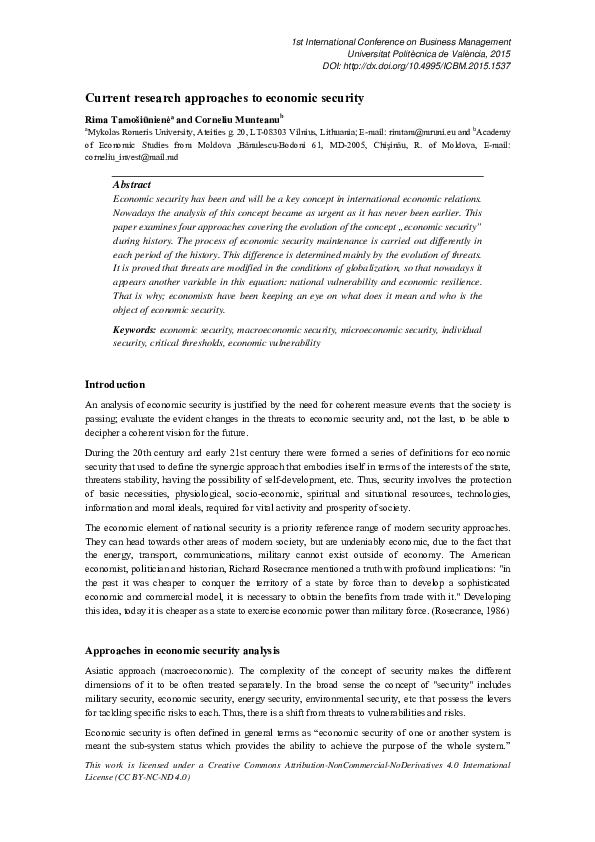 (PDF) Current research approaches to economic security
