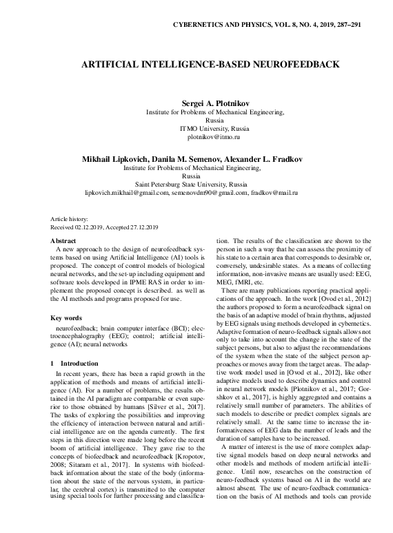 (PDF) Artificial intelligence based neurofeedback