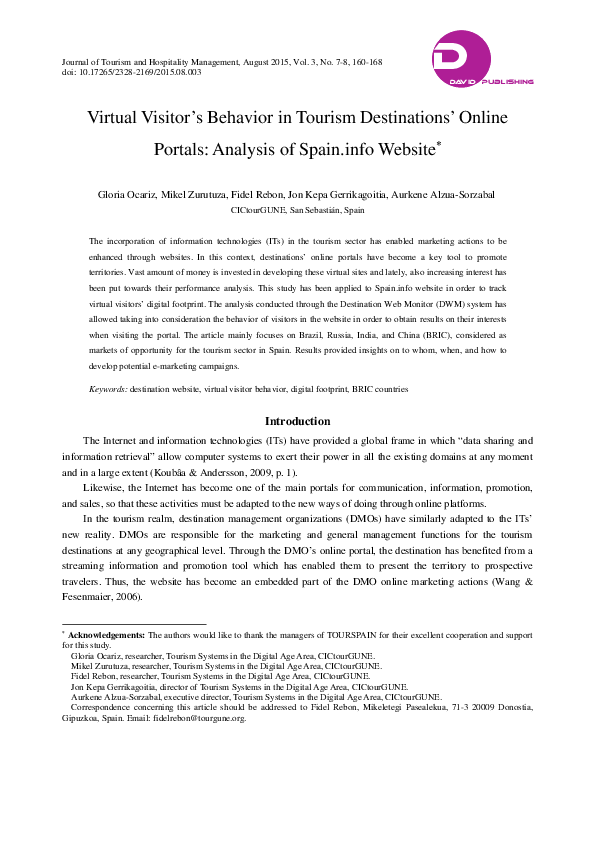 (PDF) Virtual Visitor’s Behavior in Tourism Destinations’ Online ...