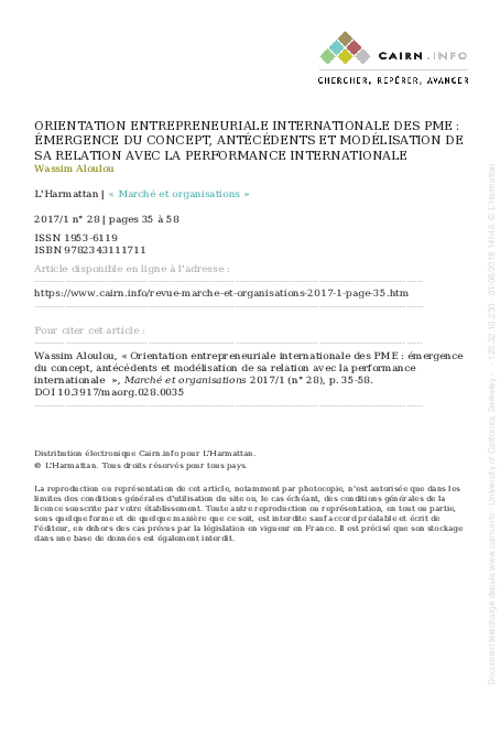 (PDF) Orientation entrepreneuriale internationale des PME : émergence du concept, antécédents et ...