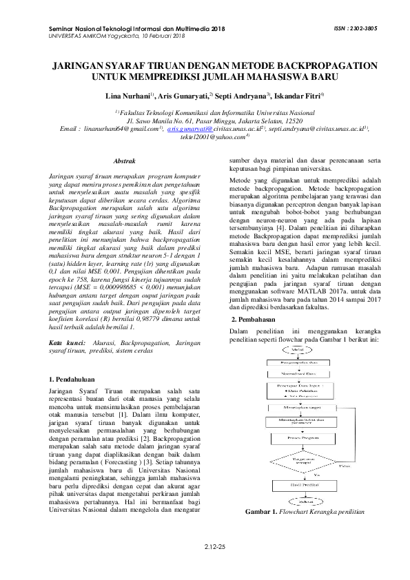 (PDF) Jaringan Syaraf Tiruan Dengan Metode Backpropagation Untuk Memprediksi Jumlah Mahasiswa Baru