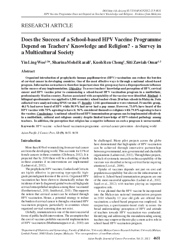 (PDF) Does the Success of a School-based HPV Vaccine Programme Depend ...