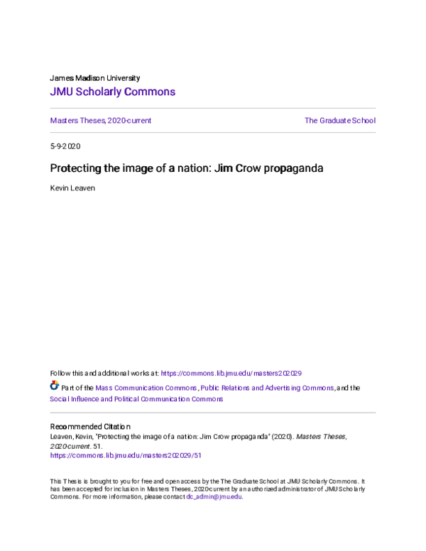 (PDF) Protecting the image of a nation: Jim Crow propaganda | Kevin ...