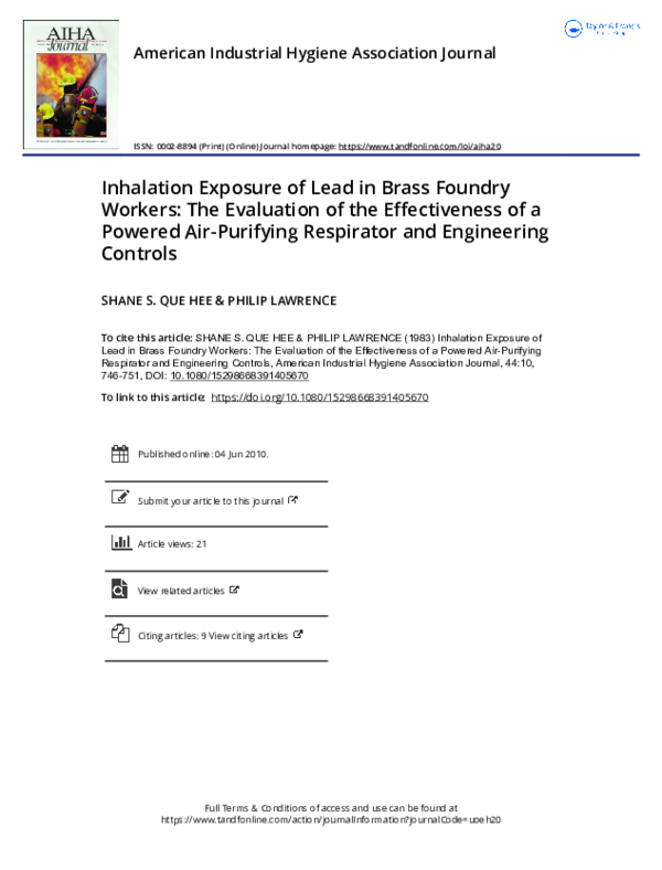 (PDF) Inhalation Exposure of Lead in Brass Foundry Workers: The ...