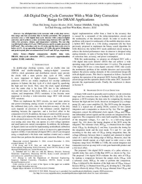 Pdf All Digital Duty Cycle Corrector With A Wide Duty Correction Range For Dram Applications