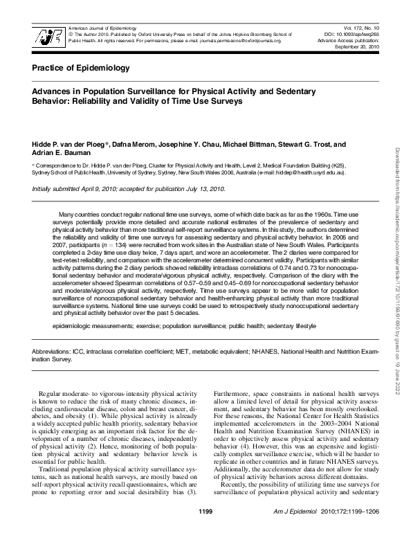(PDF) Advances in Population Surveillance for Physical Activity and Sedentary Behavior ...
