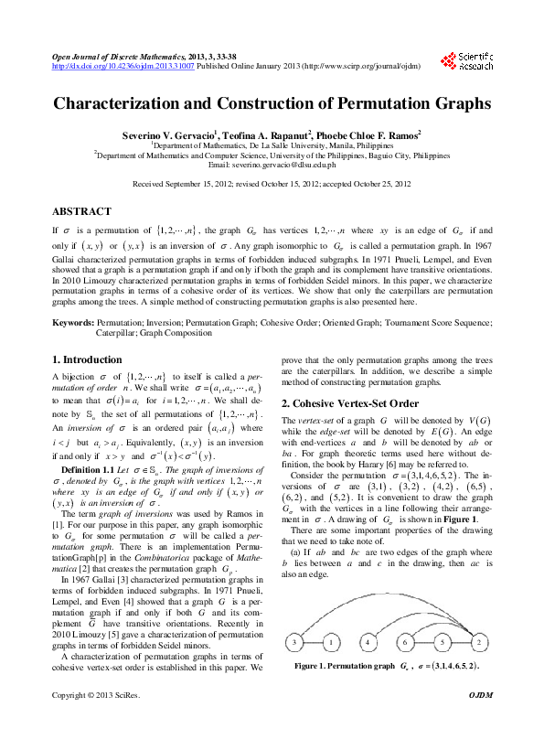 (PDF) Characterization and Construction of Permutation Graphs