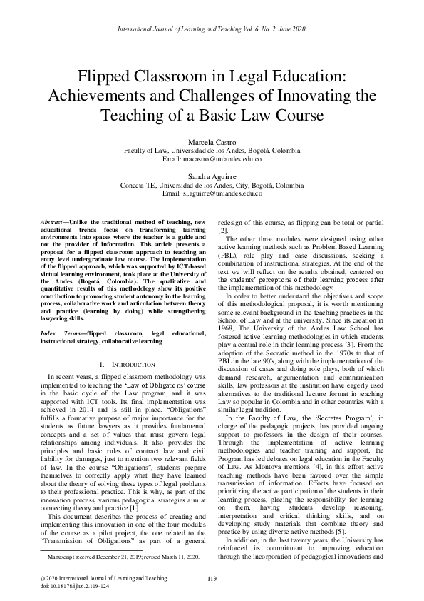 Flipped Classroom in Legal Education: Achievements and Challenges of ...