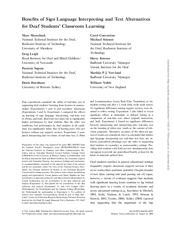 (PDF) Benefits of Sign Language Interpreting and Text Alternatives for ...