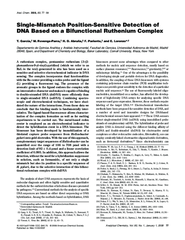 (PDF) Single-Mismatch Position-Sensitive Detection of DNA Based on a Bifunctional Ruthenium ...