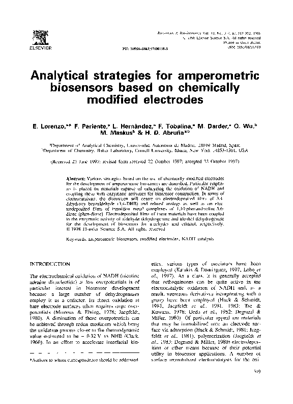 (PDF) Analytical strategies for amperometric biosensors based on chemically modified electrodes ...