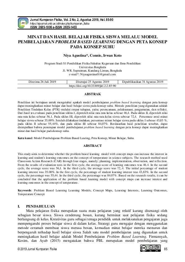 (PDF) Minat Dan Hasil Belajar Fisika Siswa Melalu Model Pembelajaran Problem Based Learning ...