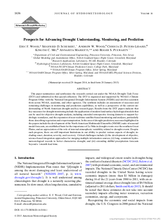 (PDF) Prospects for Advancing Drought Understanding, Monitoring, and ...
