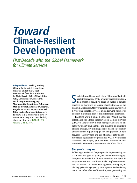 (PDF) Toward Climate-Resilient Development: First Decade with the ...