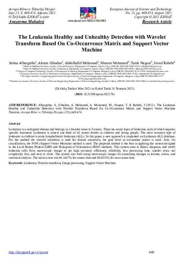 Pdf The Leukemia Healthy And Unhealthy Detection With Wavelet Transform Based On Co Occurrence