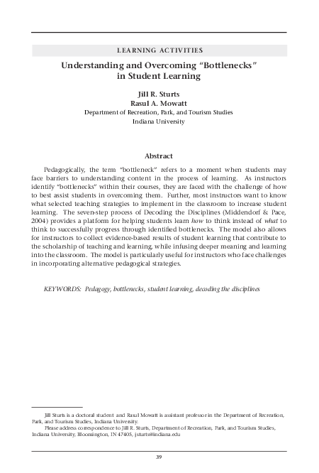(PDF) Understanding and Overcoming Bottlenecks in Student Learning