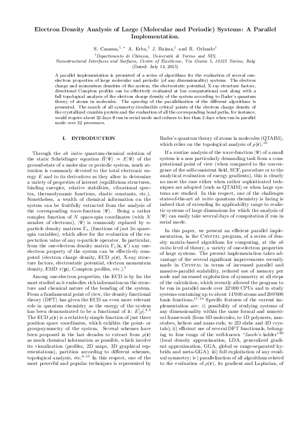 (PDF) Electron density analysis of large (molecular and periodic) systems: A parallel implementation