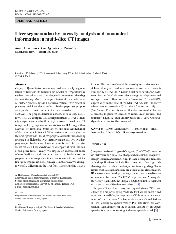 (PDF) Liver segmentation by intensity analysis and anatomical information in multi-slice CT images
