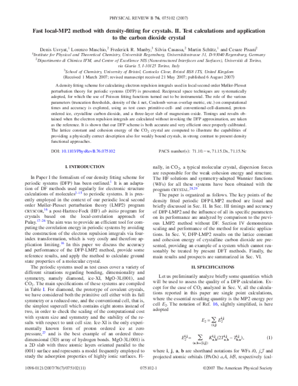 (PDF) Fast local-MP2 method with density-fitting for crystals. II. Test ...