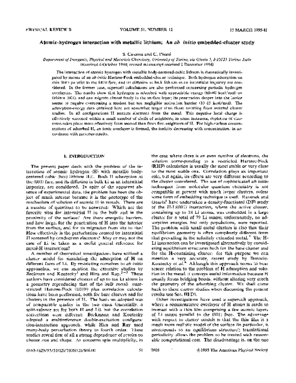 (PDF) Atomic-hydrogen interaction with metallic lithium: An ab initio ...