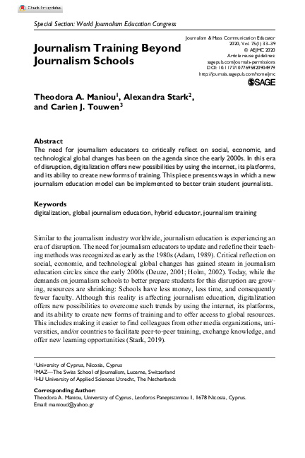(PDF) Journalism Training Beyond Journalism Schools
