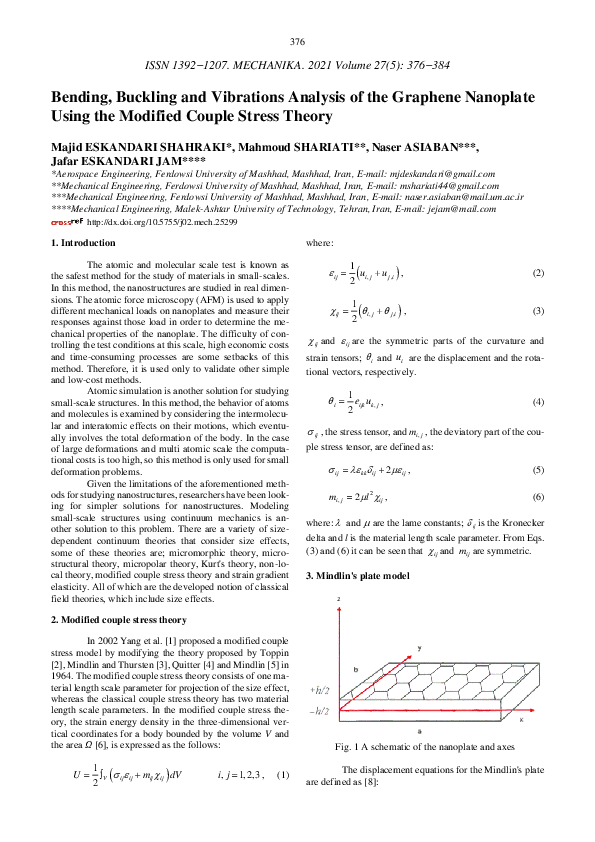 Pdf Bending Buckling And Vibrations Analysis Of The Graphene Nanoplate Using The Modified