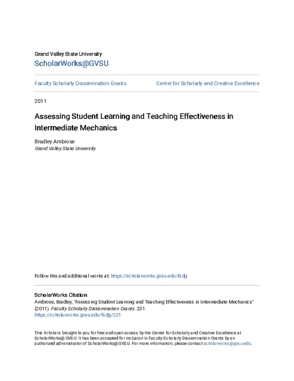 (PDF) Assessing Student Learning and Teaching Effectiveness in Intermediate Mechanics