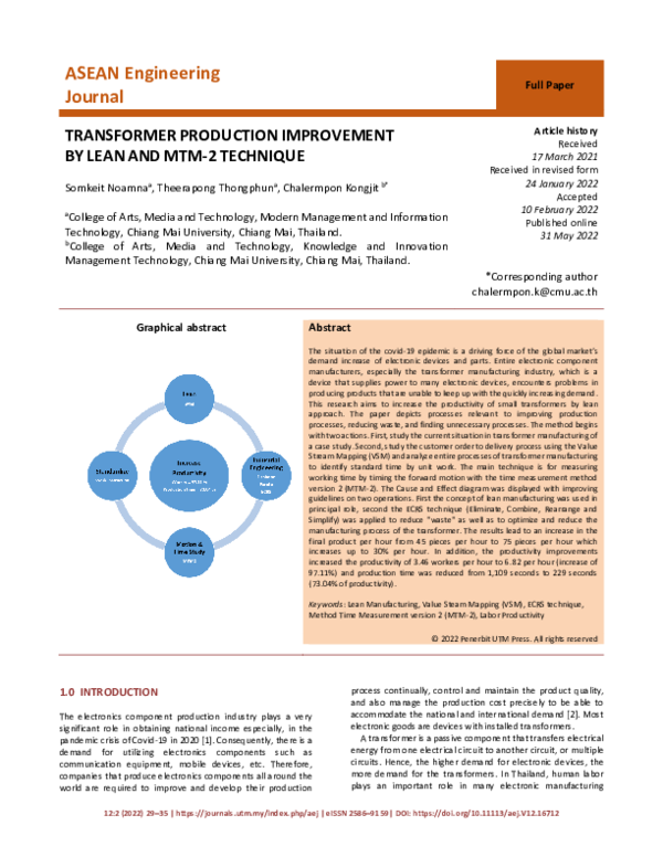 (PDF) Transformer Production Improvement by Lean and MTM-2 Technique