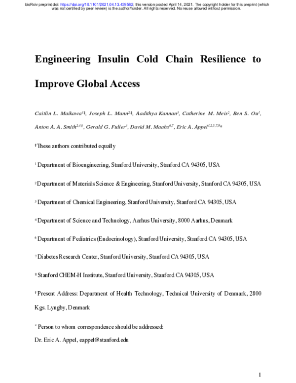 (PDF) Engineering Insulin Cold Chain Resilience to Improve Global Access