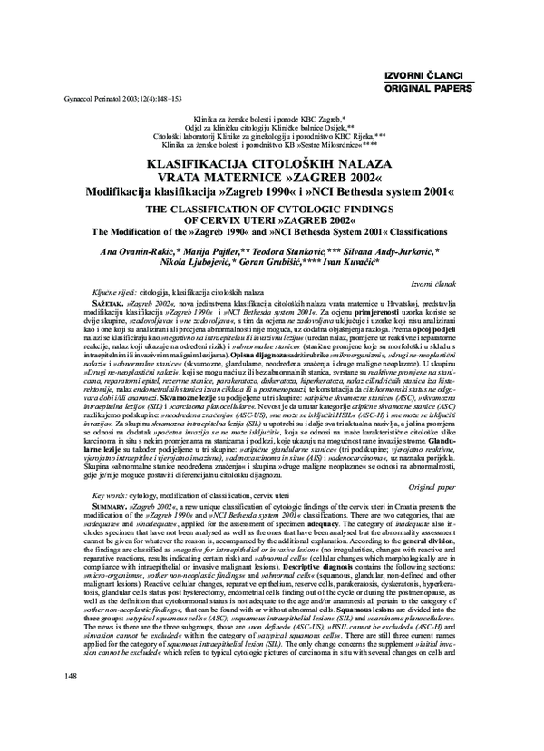 (PDF) THE CLASSIFICATION OF CYTOLOGIC FINDINGS OF CERVIX UTERI »ZAGREB ...