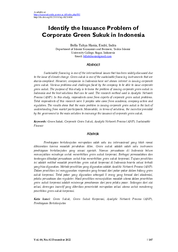 (PDF) Identify the Issuance Problem of Corporate Green Sukuk in Indonesia
