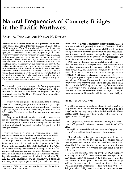 (PDF) Natural Frequencies of Concrete Bridges in the Pacific Northwest
