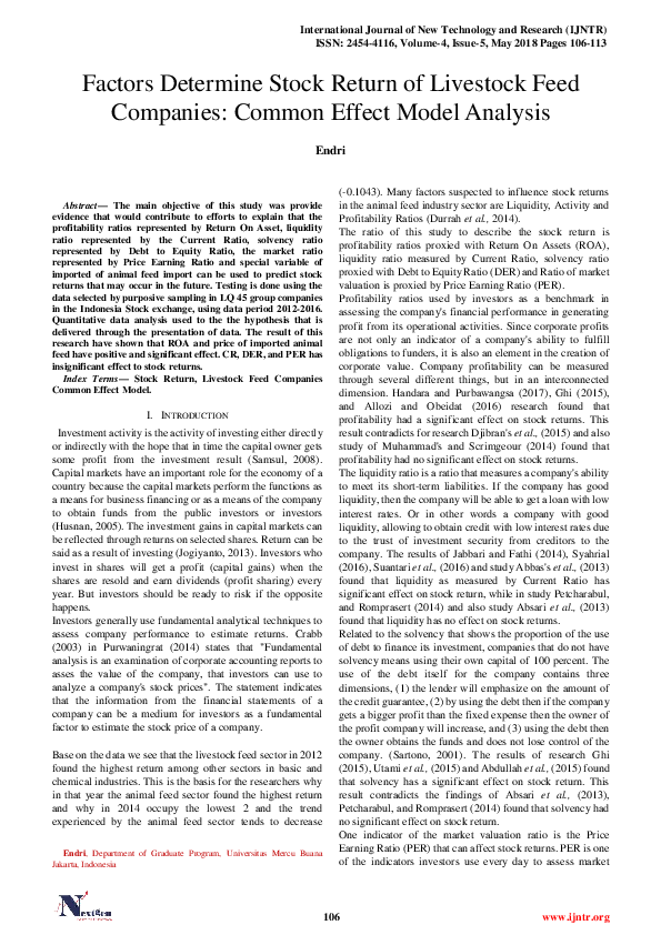 (PDF) Factors Determine Stock Return of Livestock Feed Companies ...