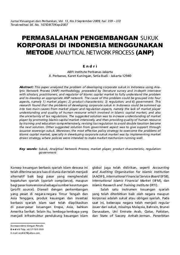 (PDF) Permasalahan Pengembangan Sukuk Korporasi DI Indonesia Menggunakan Metode Analytical ...
