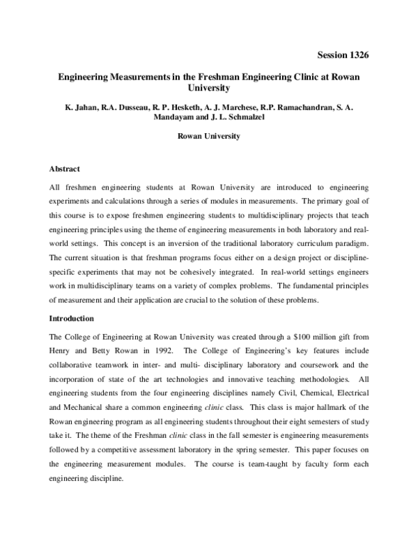 (PDF) Engineering Measurements In The Freshman Engineering Clinic At ...