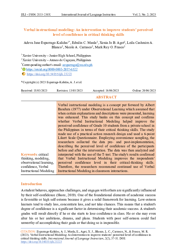 (PDF) Verbal instructional modeling: An intervention to improve ...