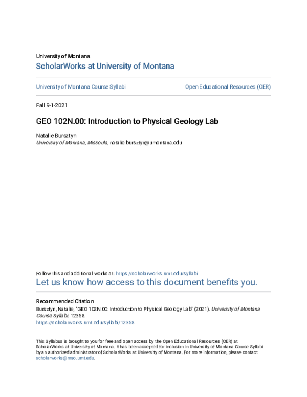 (PDF) GEO 102N.00: Introduction to Physical Geology Lab