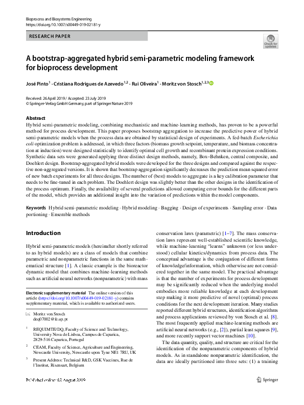 (PDF) A bootstrap-aggregated hybrid semi-parametric modeling framework for bioprocess development