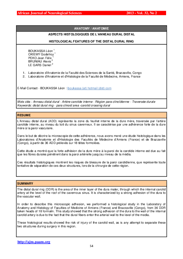 (PDF) Anatomy / Anatomie Aspects Histologiques De L'Anneau Dural Distal ...