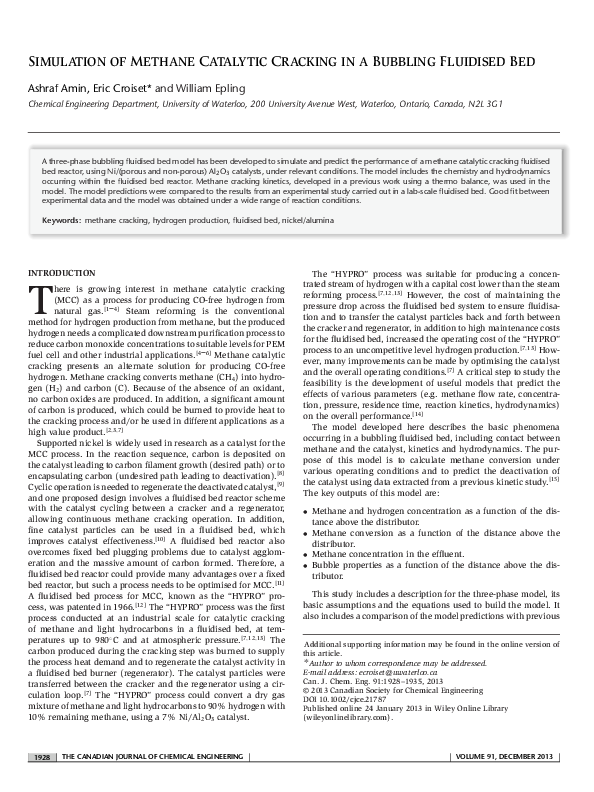 (PDF) Simulation of methane catalytic cracking in a bubbling fluidised bed