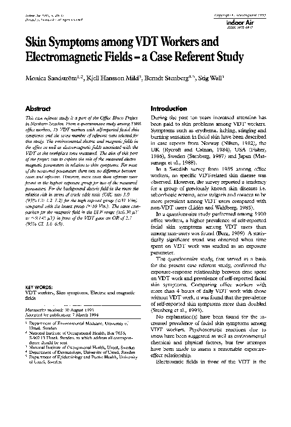 (PDF) Skin Symptoms among VDT Workers and Electromagnetic Fields - a ...