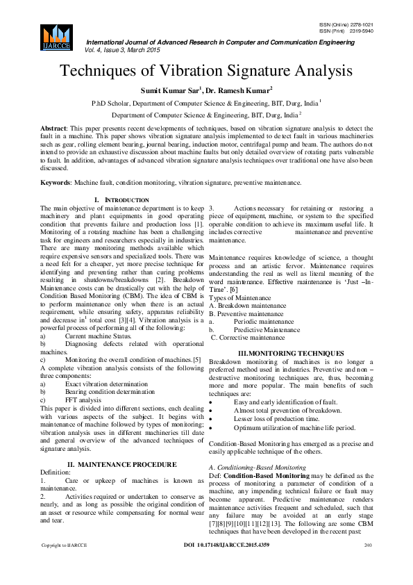 (PDF) Techniques of Vibration Signature Analysis