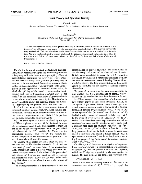 (PDF) Knot Theory and Quantum Gravity