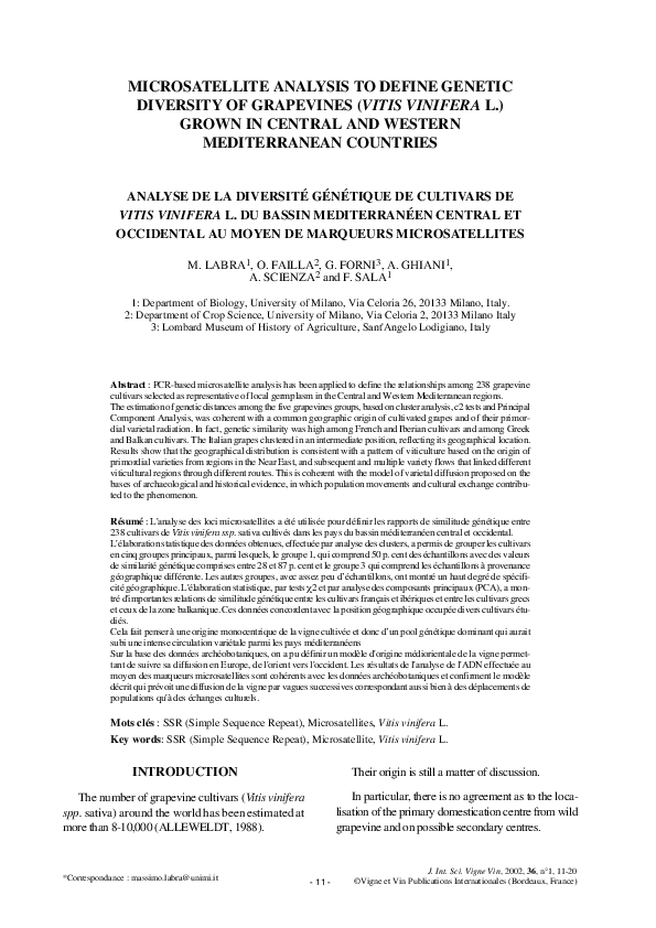 (PDF) Microsatellite analysis to define genetic diversity of grapevines ...