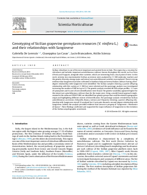 (PDF) Genotyping of Sicilian grapevine germplasm resources (V. vinifera ...