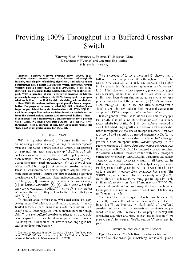 Pdf Providing 100 Throughput In A Buffered Crossbar Switch Shivendra Panwar